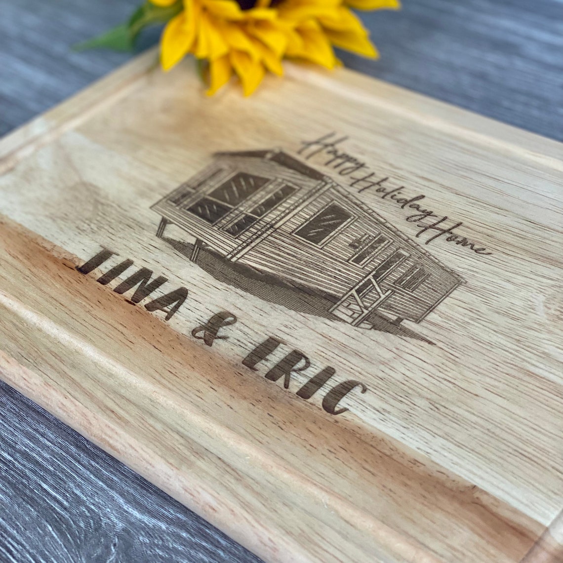 Personalised Names Happy Holiday Home Caravan Rectangle Chopping Board ...