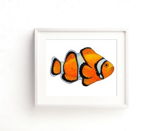 Orange Discus Fish Watercolor Fine Art Print - Etsy