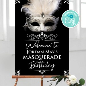Masquerade Party Sign, Black and White Masquerade, Masquerade Welcome ...
