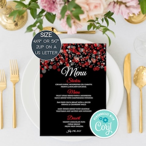 Red and Black Birthday Menu, Red and Silver Menu, Red and Black Party ...
