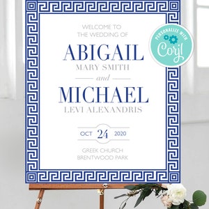 Greek Party Sign, Greek Blue Tiles Party Sign, Wedding Welcome Sign ...