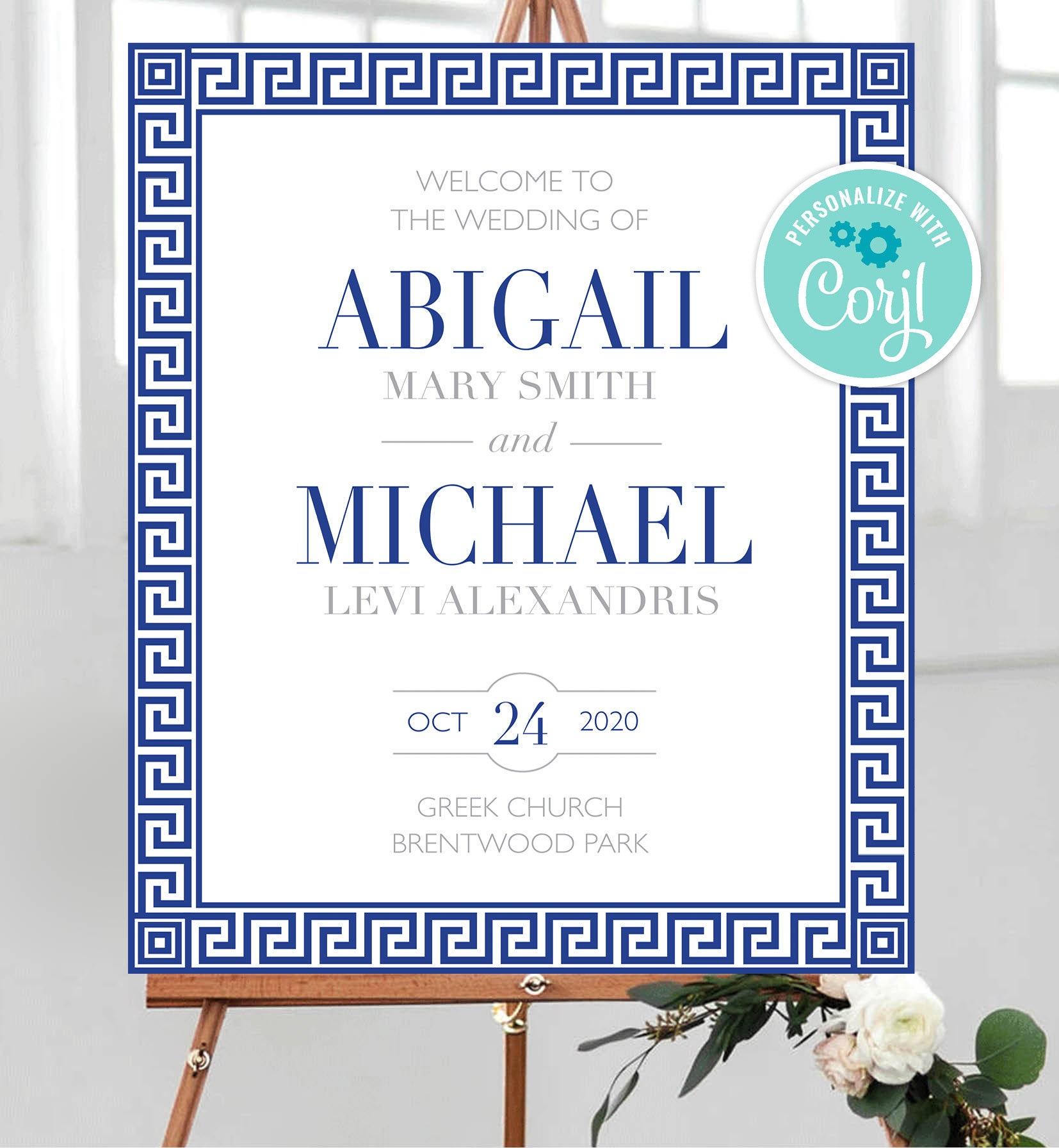 Greek Party Sign, Greek Blue Tiles Party Sign, Wedding Welcome Sign ...
