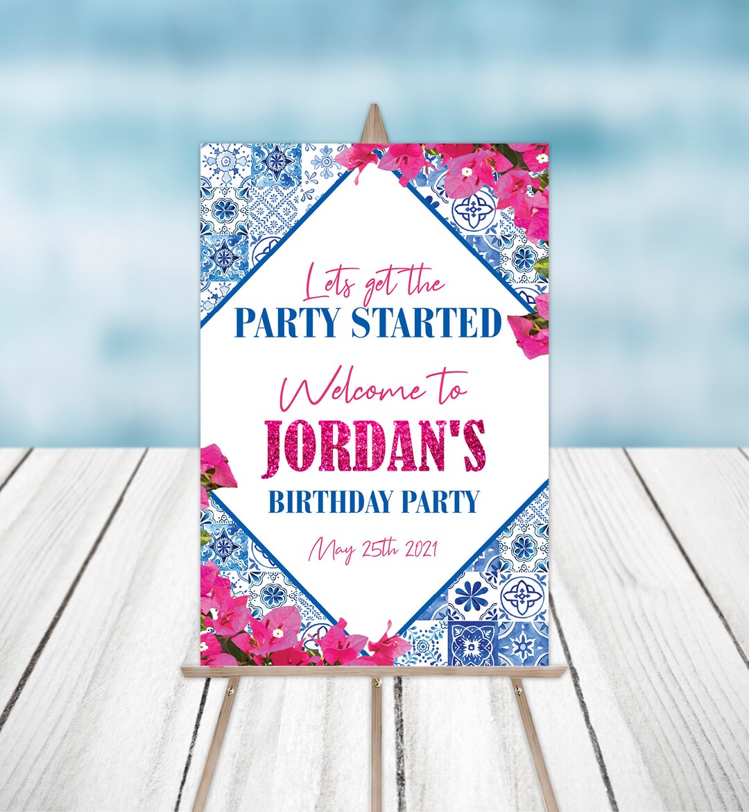 Mediterranean Style Party Welcome Sign, Editable Party Sign, Printable ...