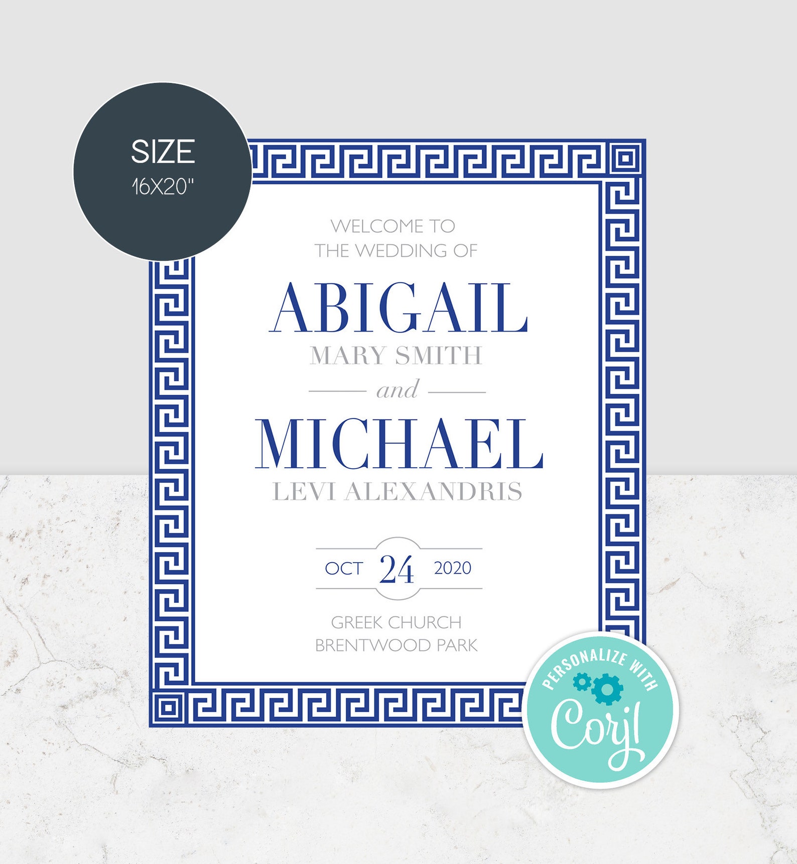 Greek Party Sign, Greek Blue Tiles Party Sign, Wedding Welcome Sign ...