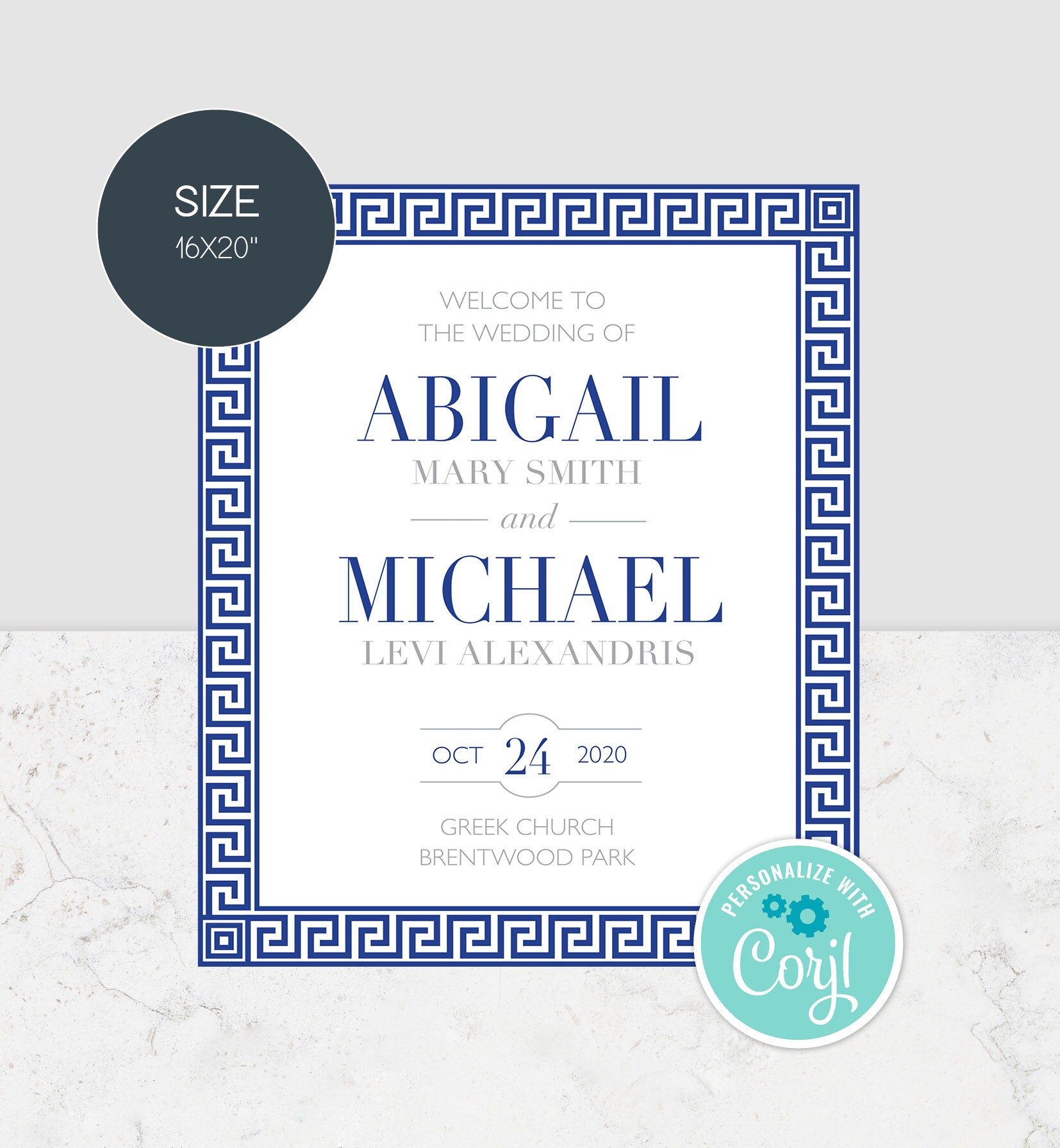 Greek Party Sign, Greek Blue Tiles Party Sign, Wedding Welcome Sign ...