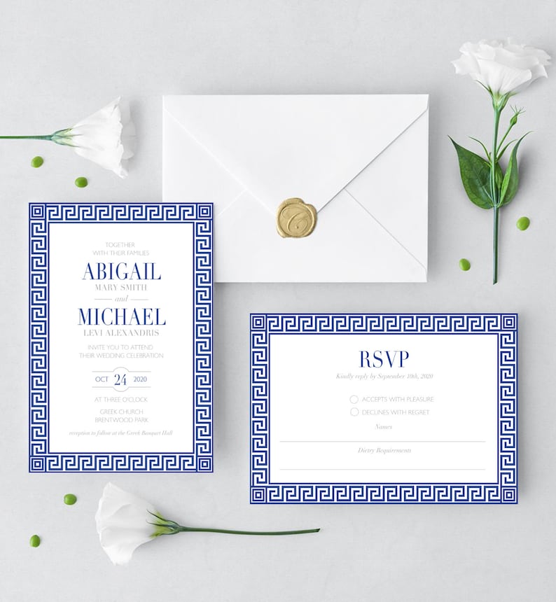 Greek Wedding Invitation Greek Party Invitation Greek - Etsy