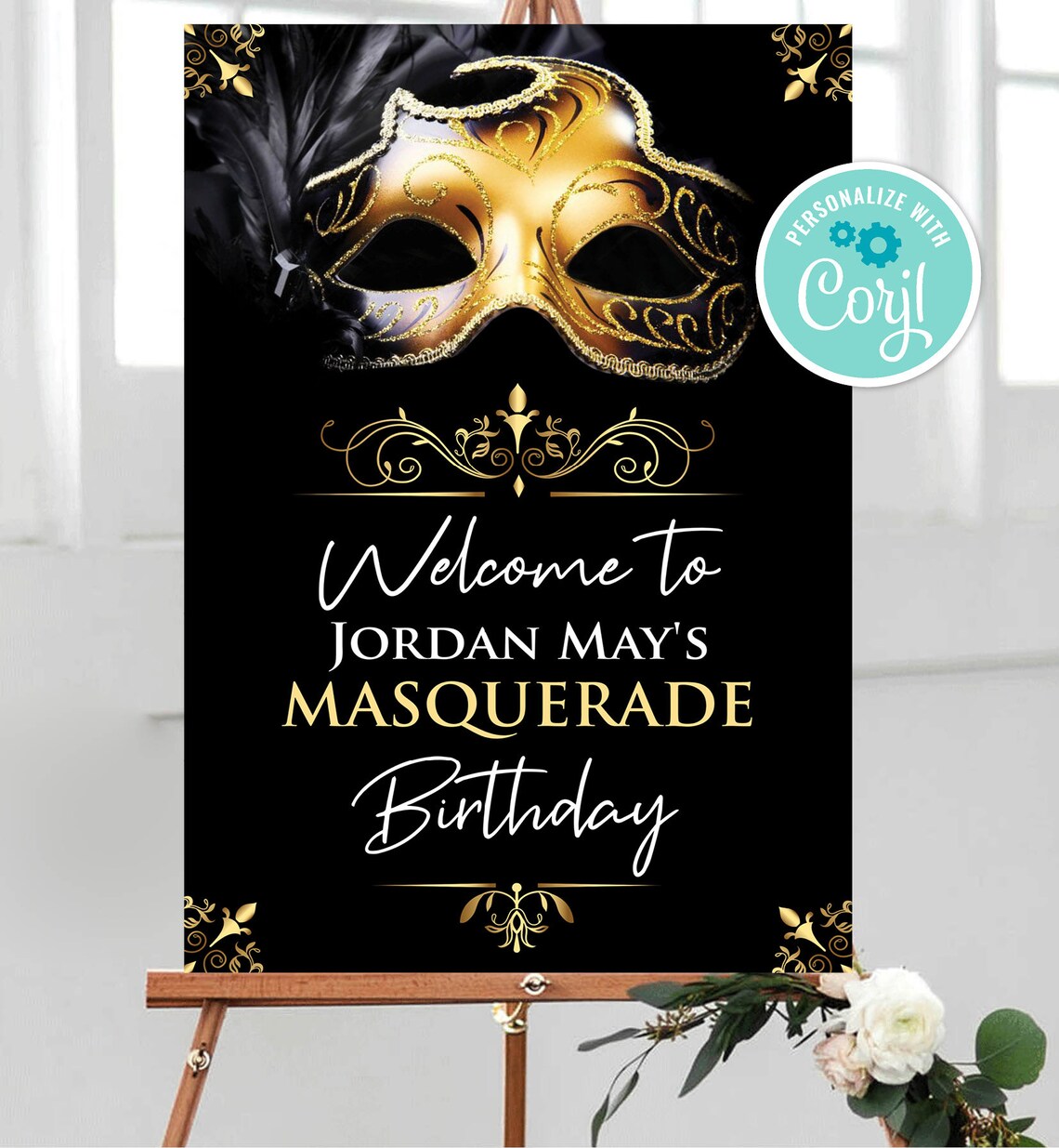 Masquerade Party Welcome Sign Black and Gold Masquerade | Etsy