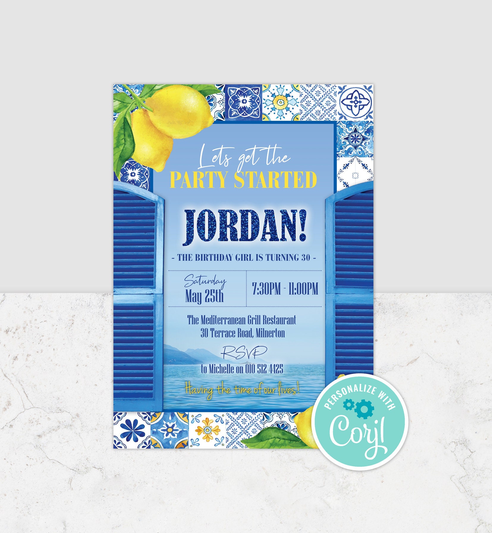 Mediterranean Tiles Lemon Invitation Mediterranean Invite | Etsy