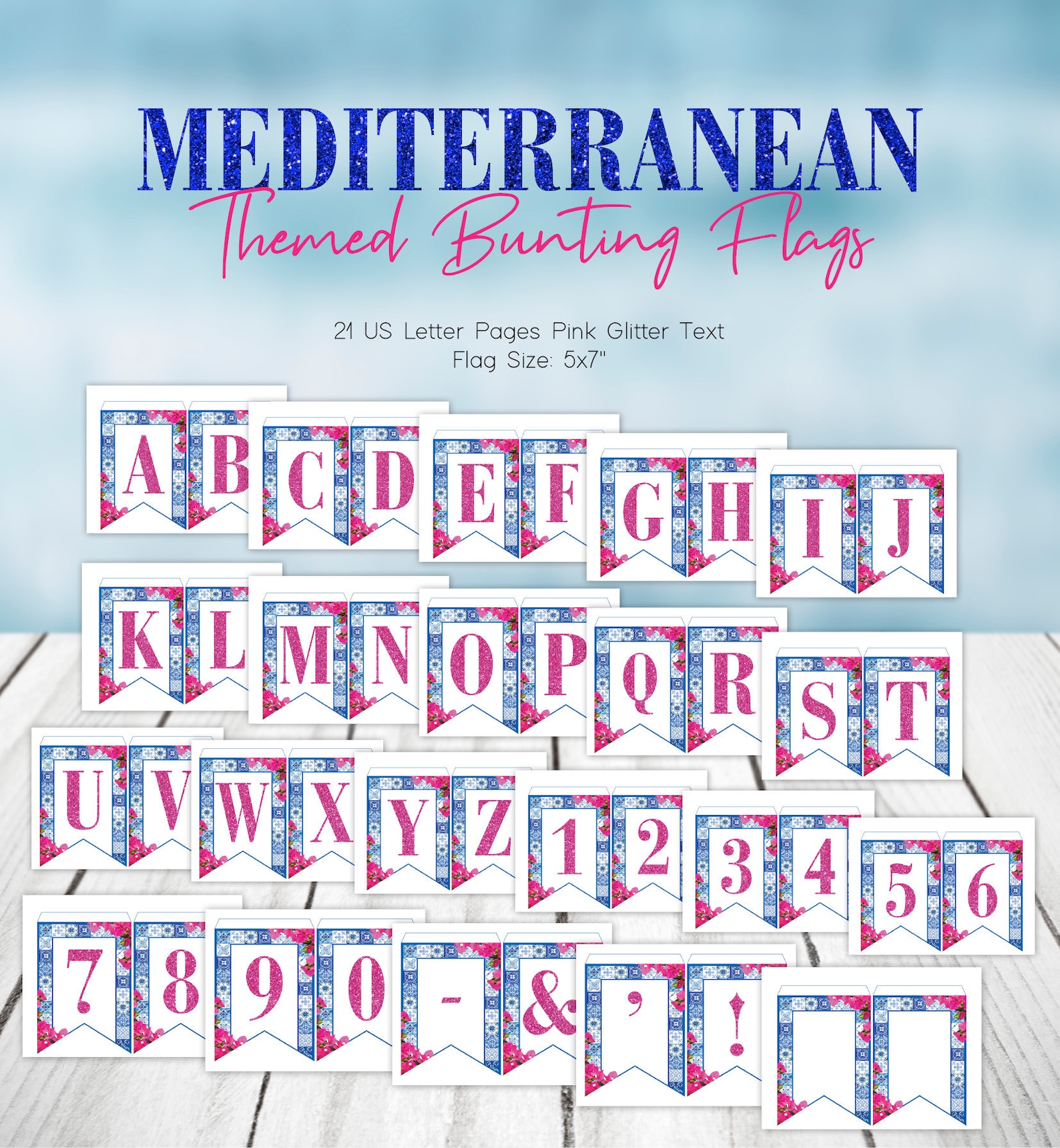 Mediterranean Style Party Bunting Glitter Flags Printable - Etsy