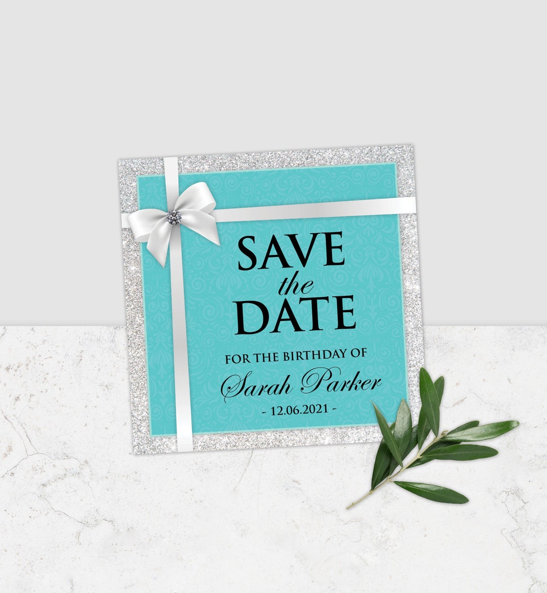 Teal & Silver Save the Date, Turquoise Wedding Shower Save the Date ...