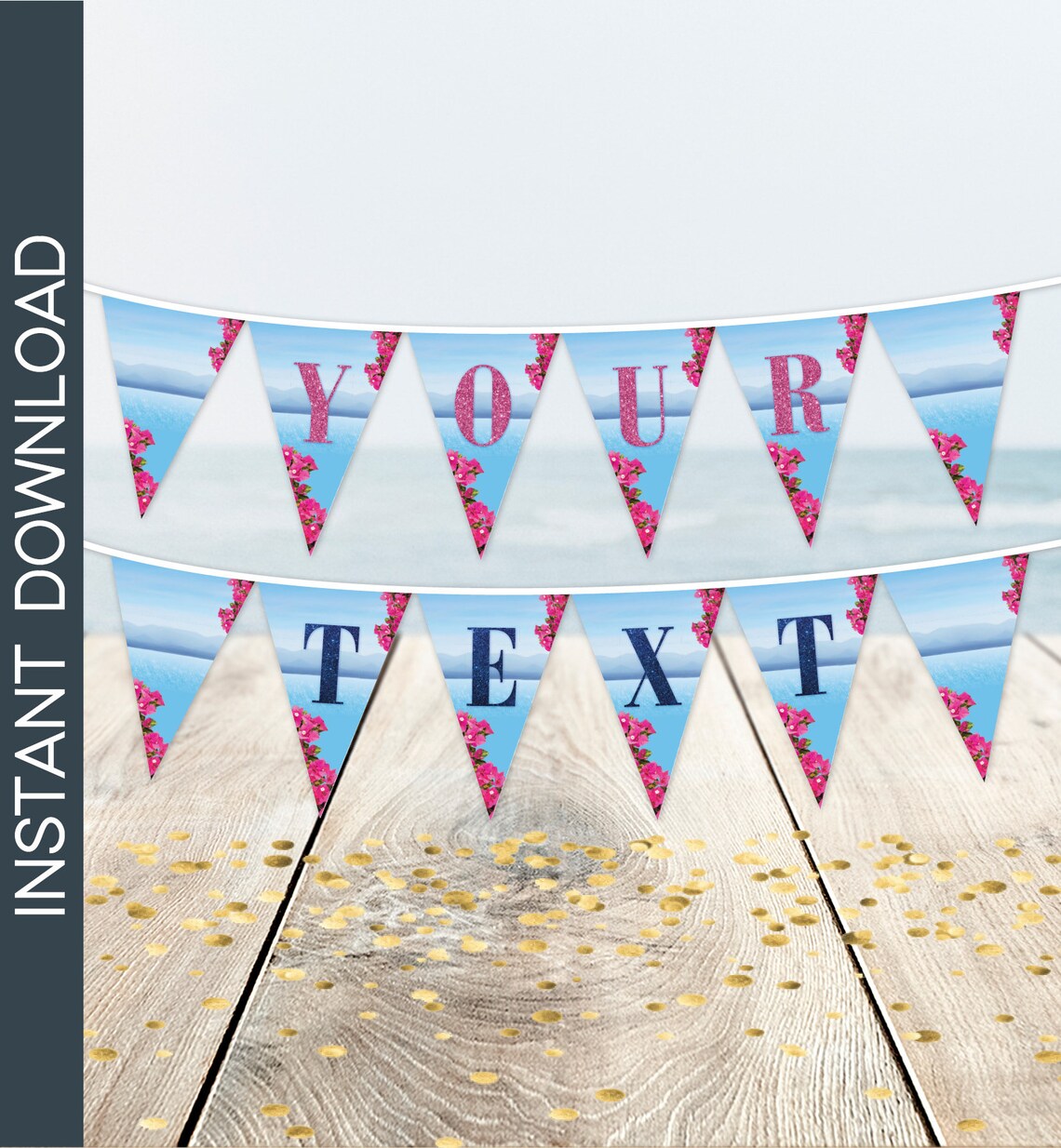 Mediterranean Style Party Bunting Glitter Flags Printable - Etsy