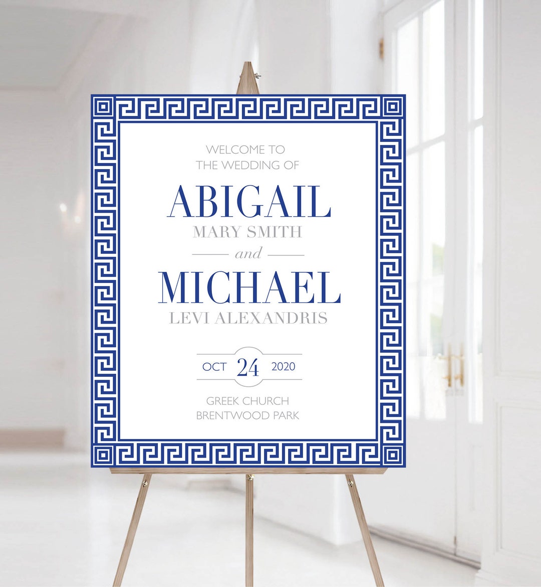 Greek Party Sign, Greek Blue Tiles Party Sign, Wedding Welcome Sign ...