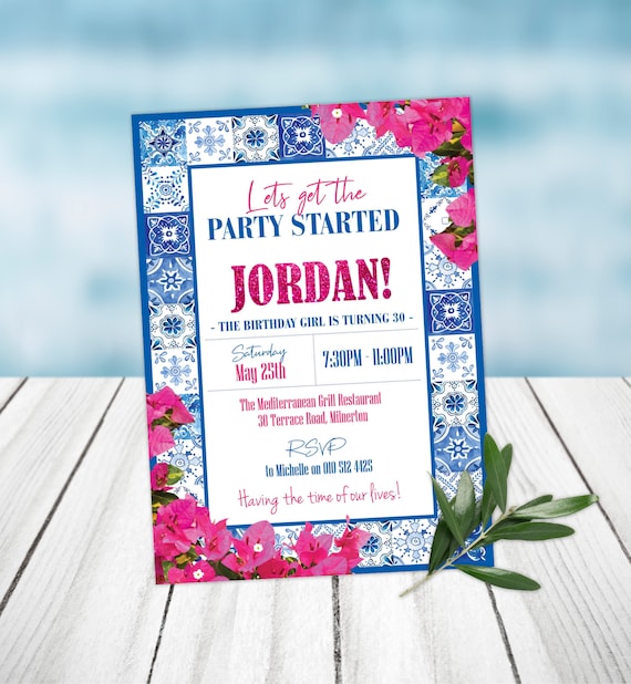 Mediterranean Style Party Invitation Editable Party - Etsy