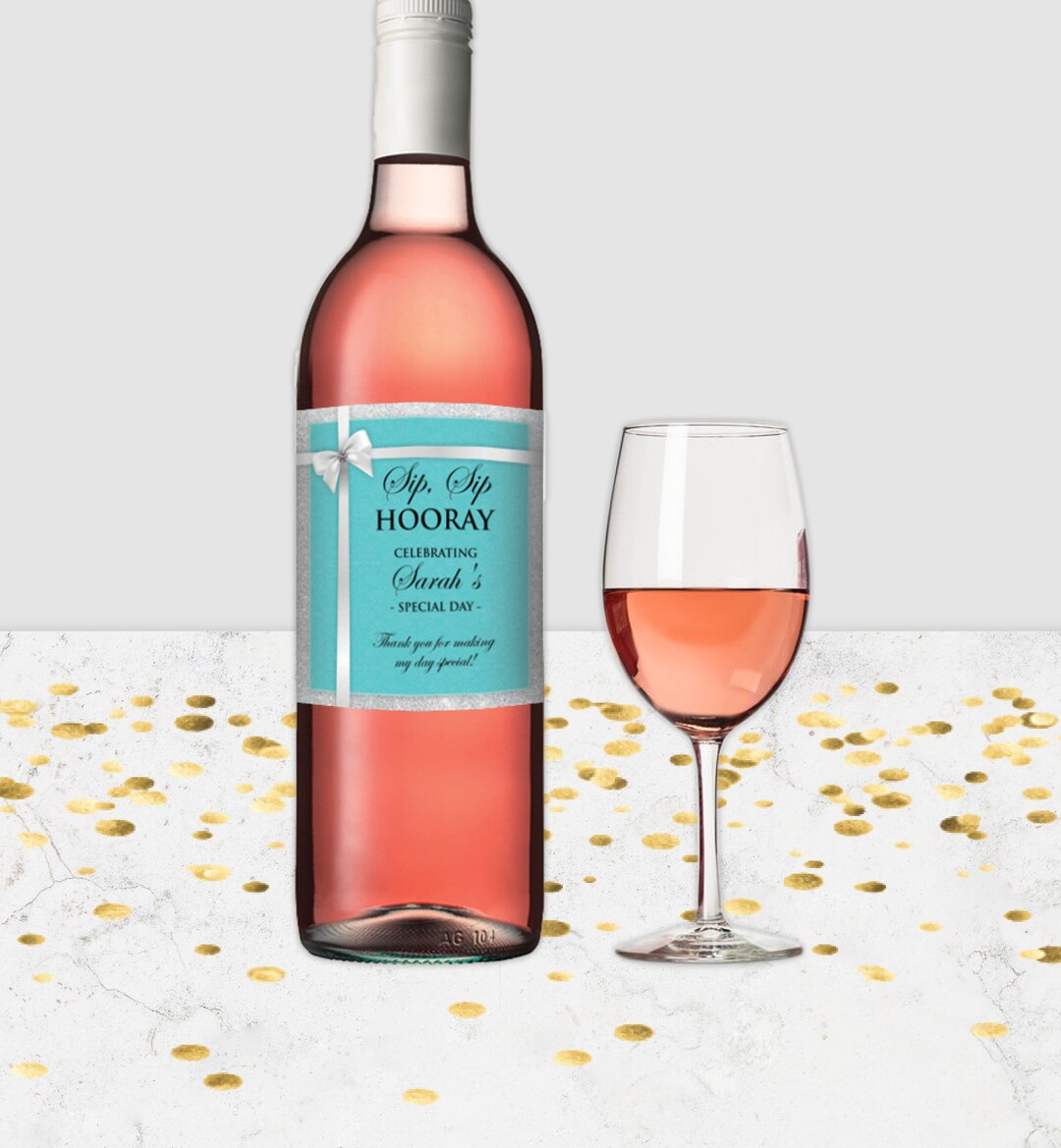 Teal and Silver Editable Wine Bottle Labels, Turquoise and Silver Wine ...