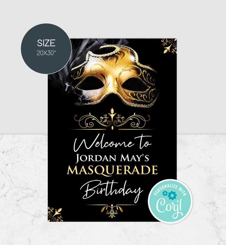 Masquerade Party Welcome Sign Black and Gold Masquerade - Etsy