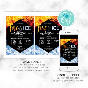 Fire and Ice Invitation, Fire and Ice Party Invitation, Fire and Ice ...