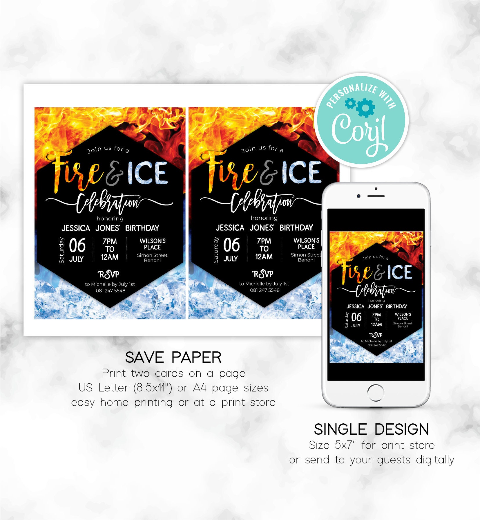 Fire and Ice Invitation Fire and Ice Party Invitation Fire - Etsy UK