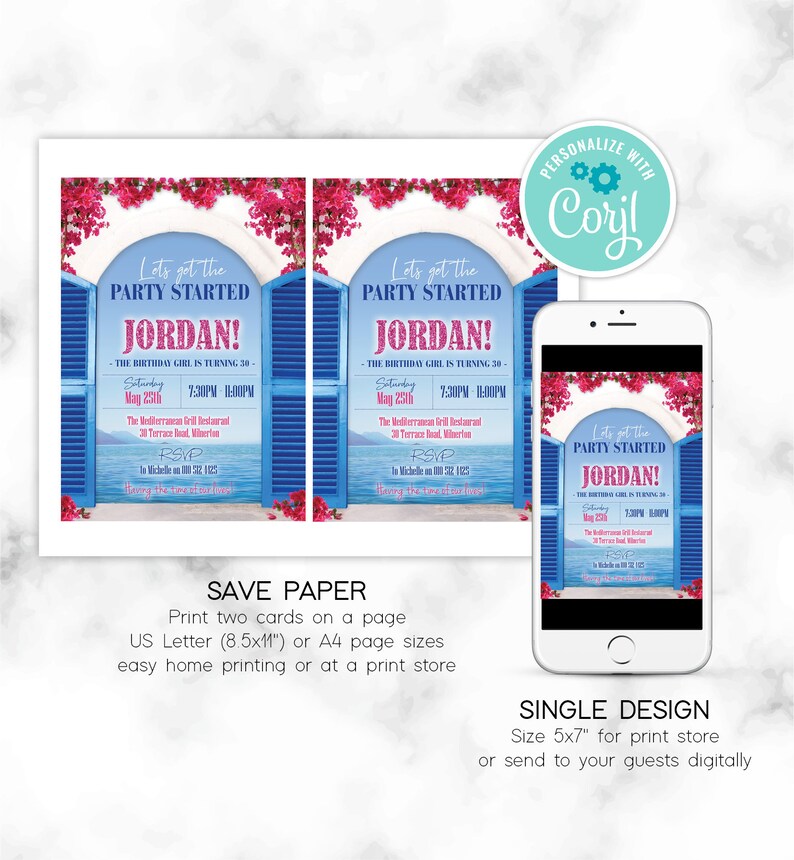 Mediterranean Style Party Invitation Editable Party - Etsy