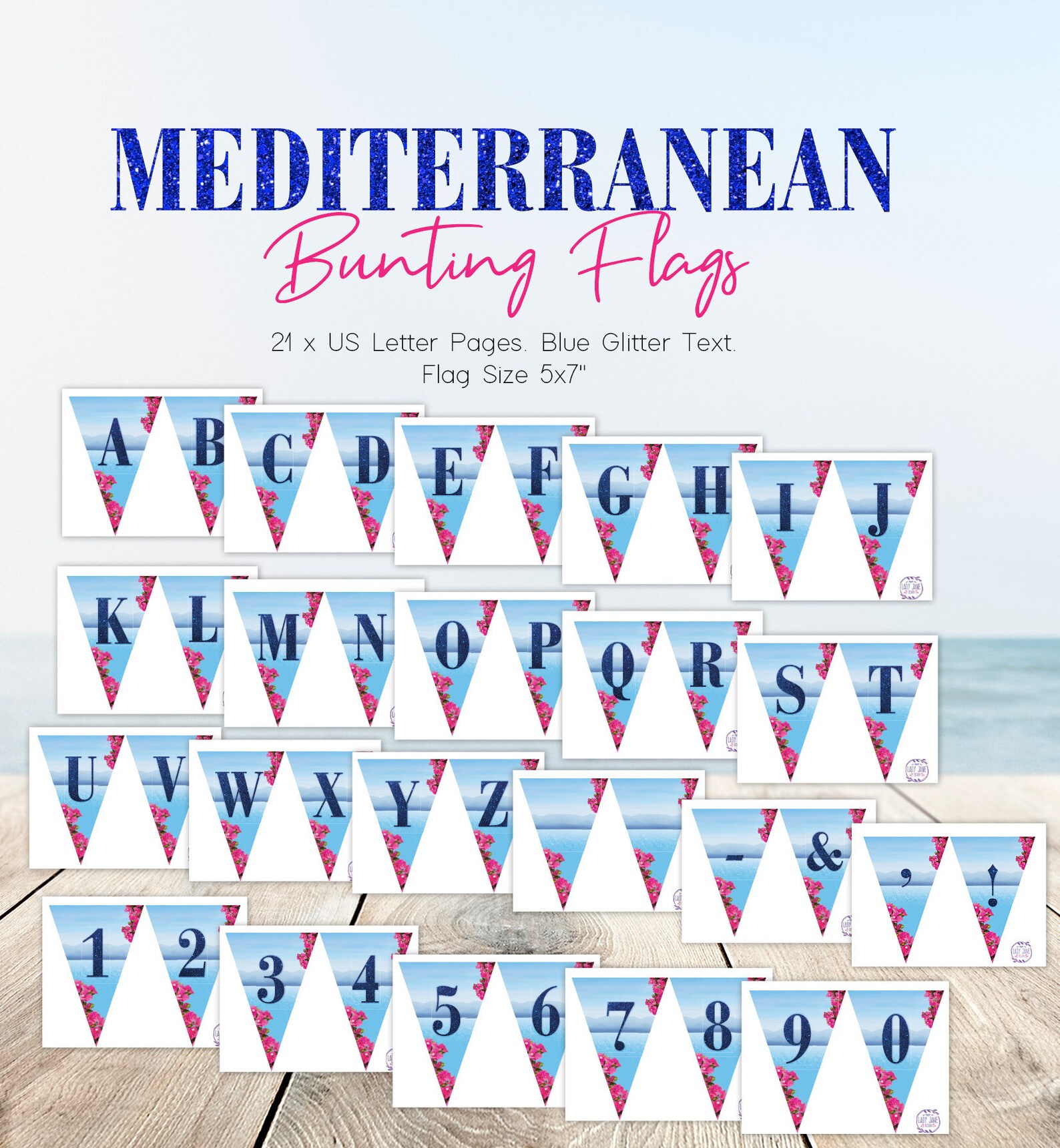 Mediterranean Style Party Bunting Glitter Flags Printable - Etsy