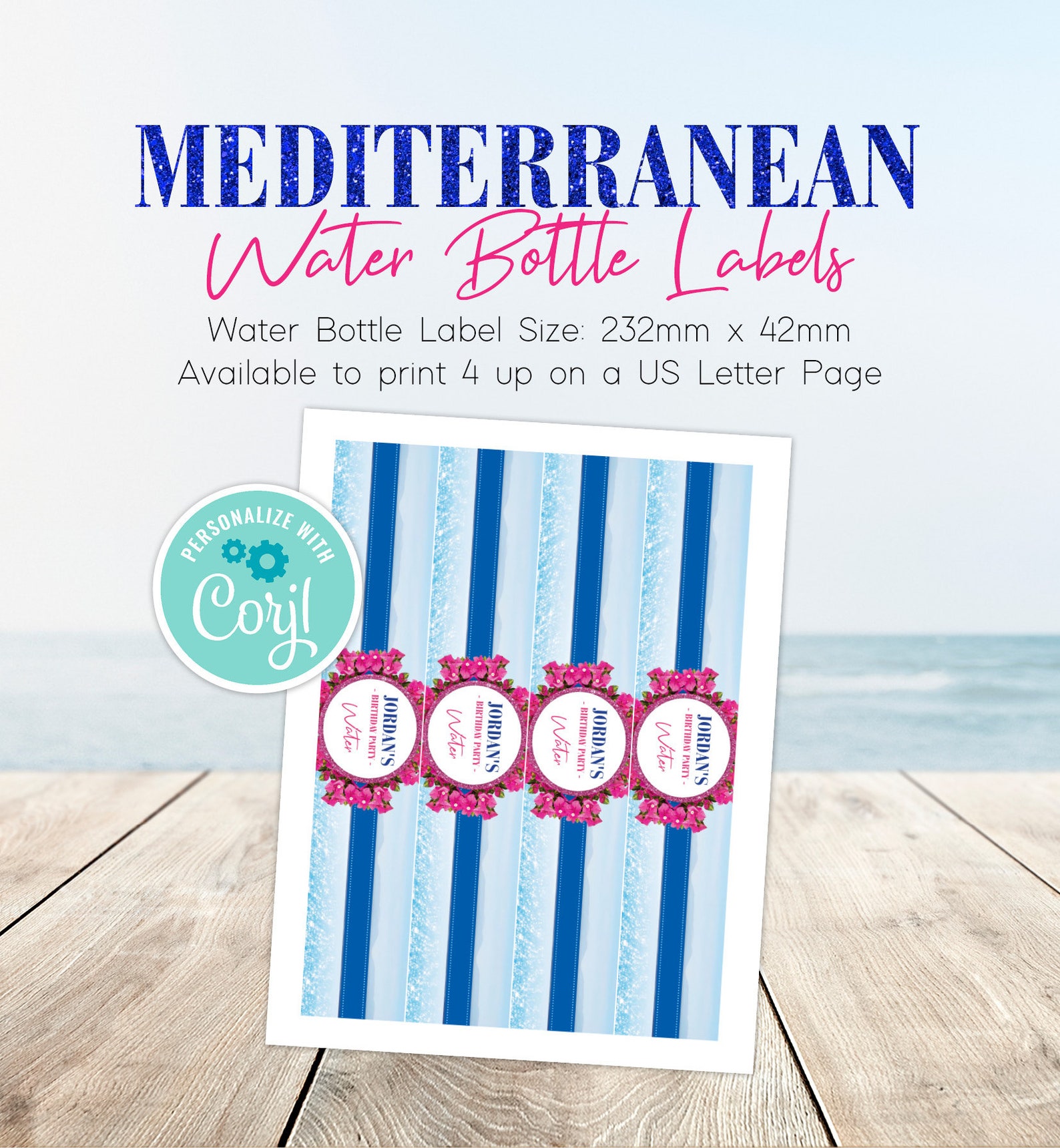 Mediterranean Water Bottle Labels Greek Water Bottle Labels - Etsy