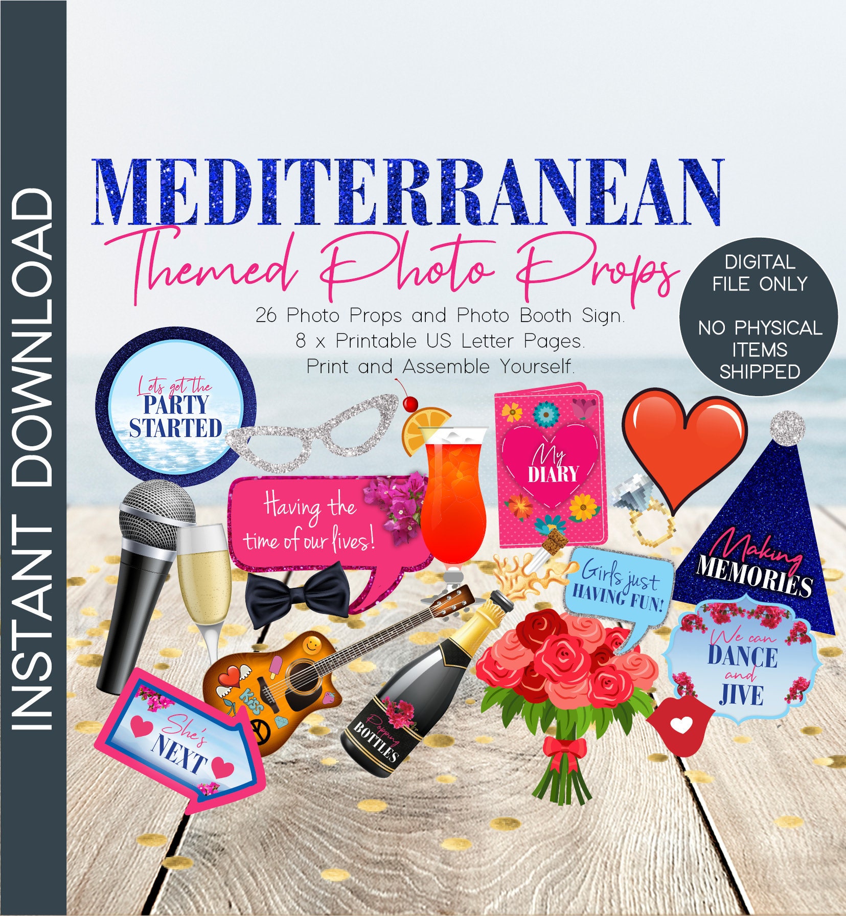 Mediterranean/mamma Mia Style Party Photo Booth Props, Photo Booth ...