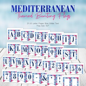 Mediterranean Style Party Bunting, Glitter Flags, Printable Party ...