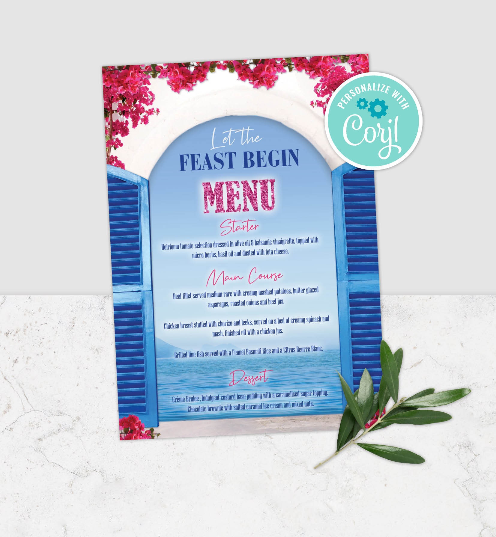 Mediterranean Style Party Menu Editable Party Menu Printable - Etsy