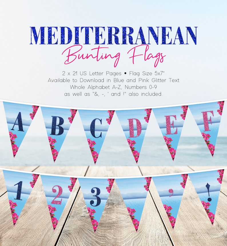 Mediterranean Style Party Bunting Glitter Flags Printable - Etsy