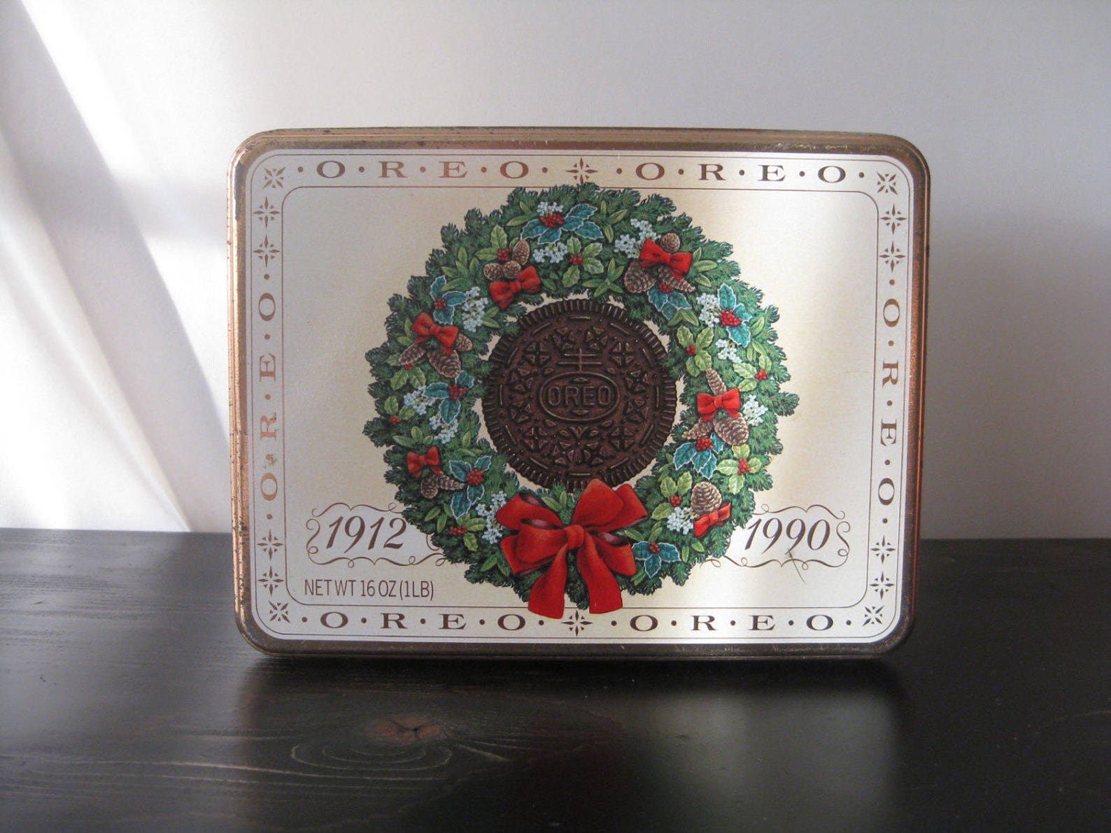 1990 Oreo Cookie Christmas Tin / Vintage Oreo Cookie Wreath Tin / Oreo ...