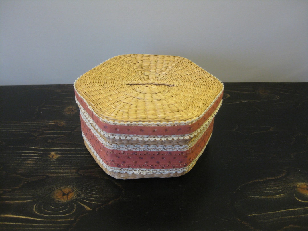 Small Hand Woven Straw Sewing Box / Small Vintage Sewing Box / Small ...