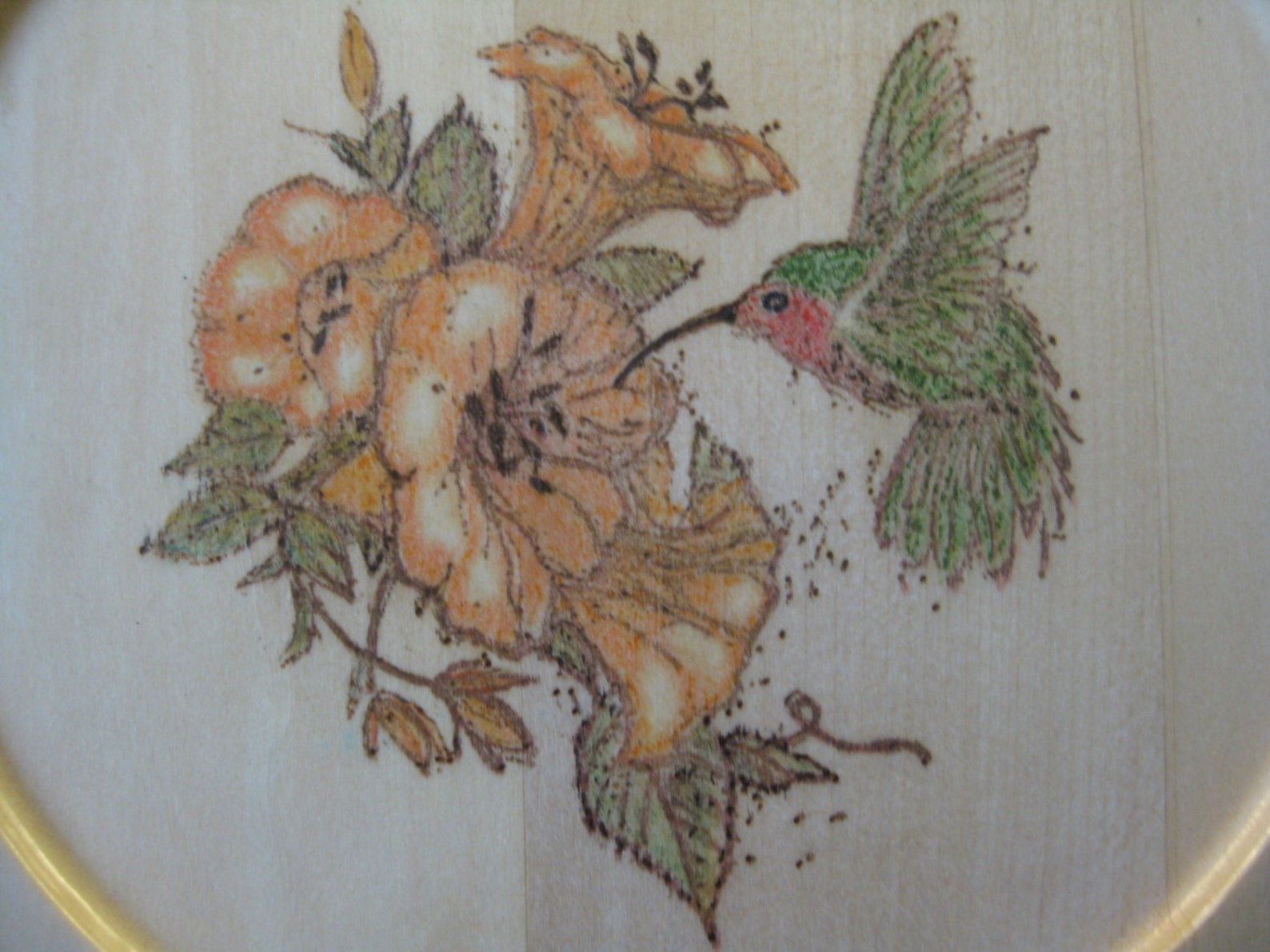 Wood Plate Burned and Painted Hummingbird Design / Wood Plate - Etsy