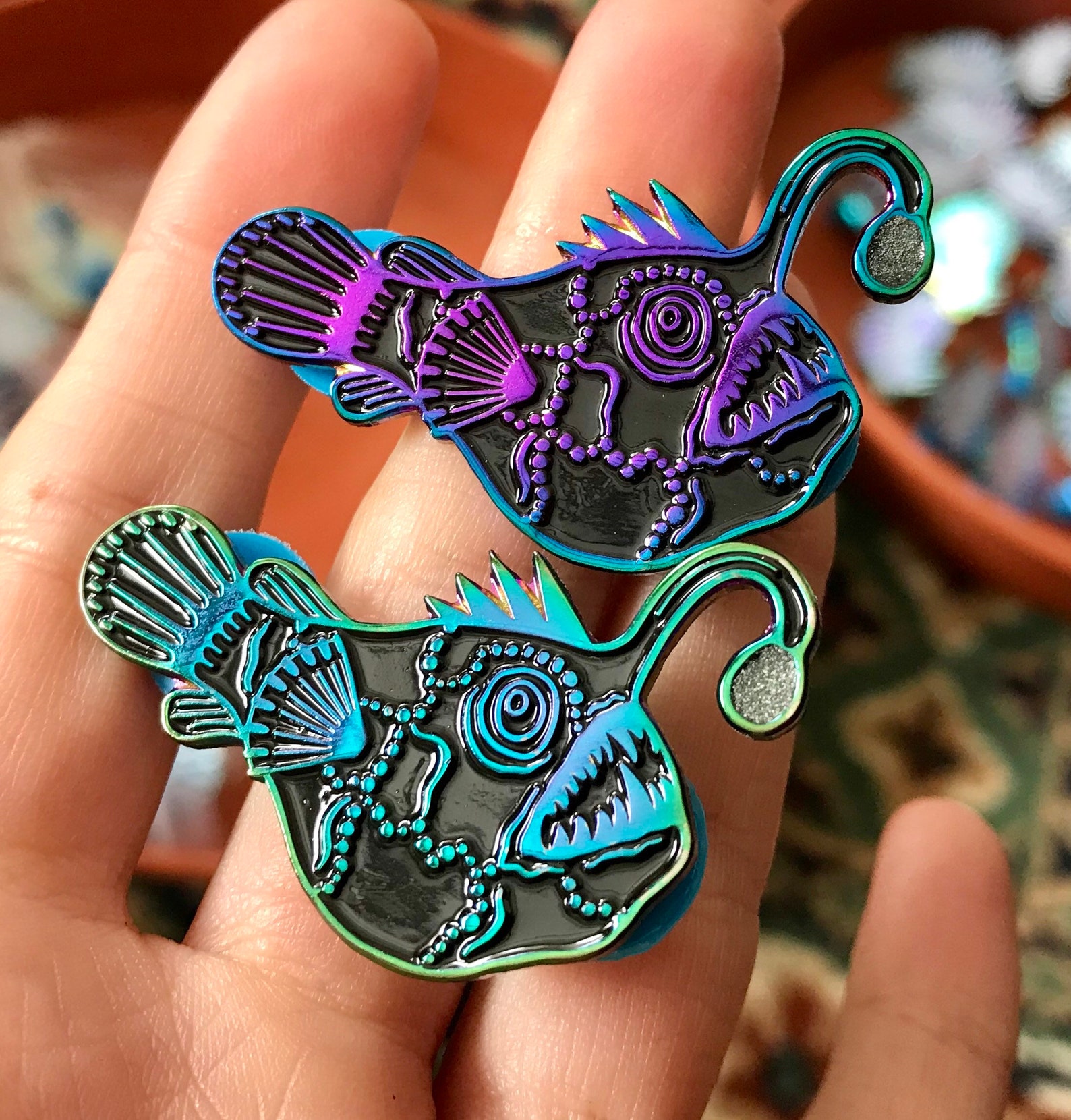 Rainbow Plate Anglerfish Enamel Pin | Etsy