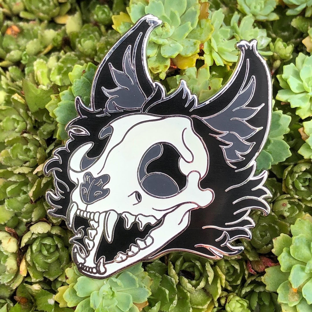 Glow in the Dark Cat Skull Enamel Pin - Etsy