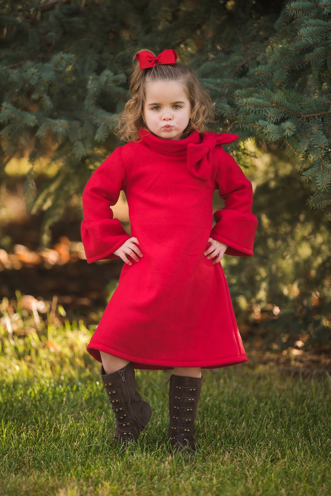 Girls Red Christmas Dress With Bow - Etsy