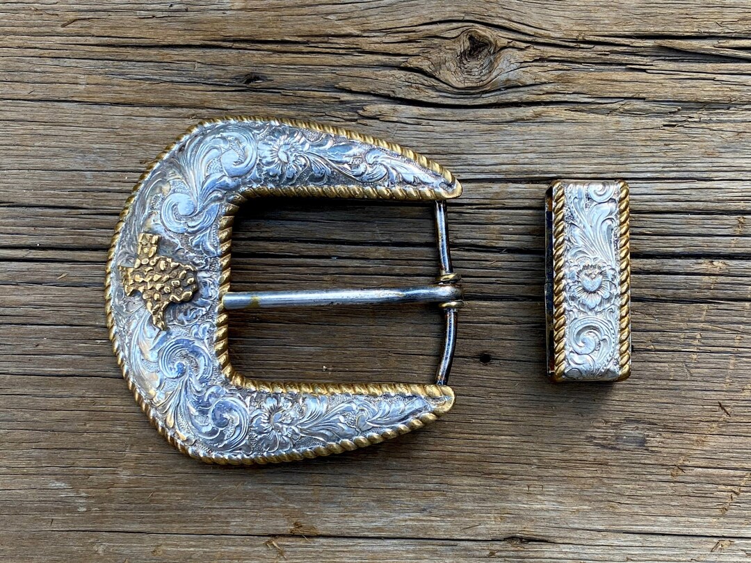 Vintage Large Crumrine Western Belt Buckle & Keeper Set State of Texas ...