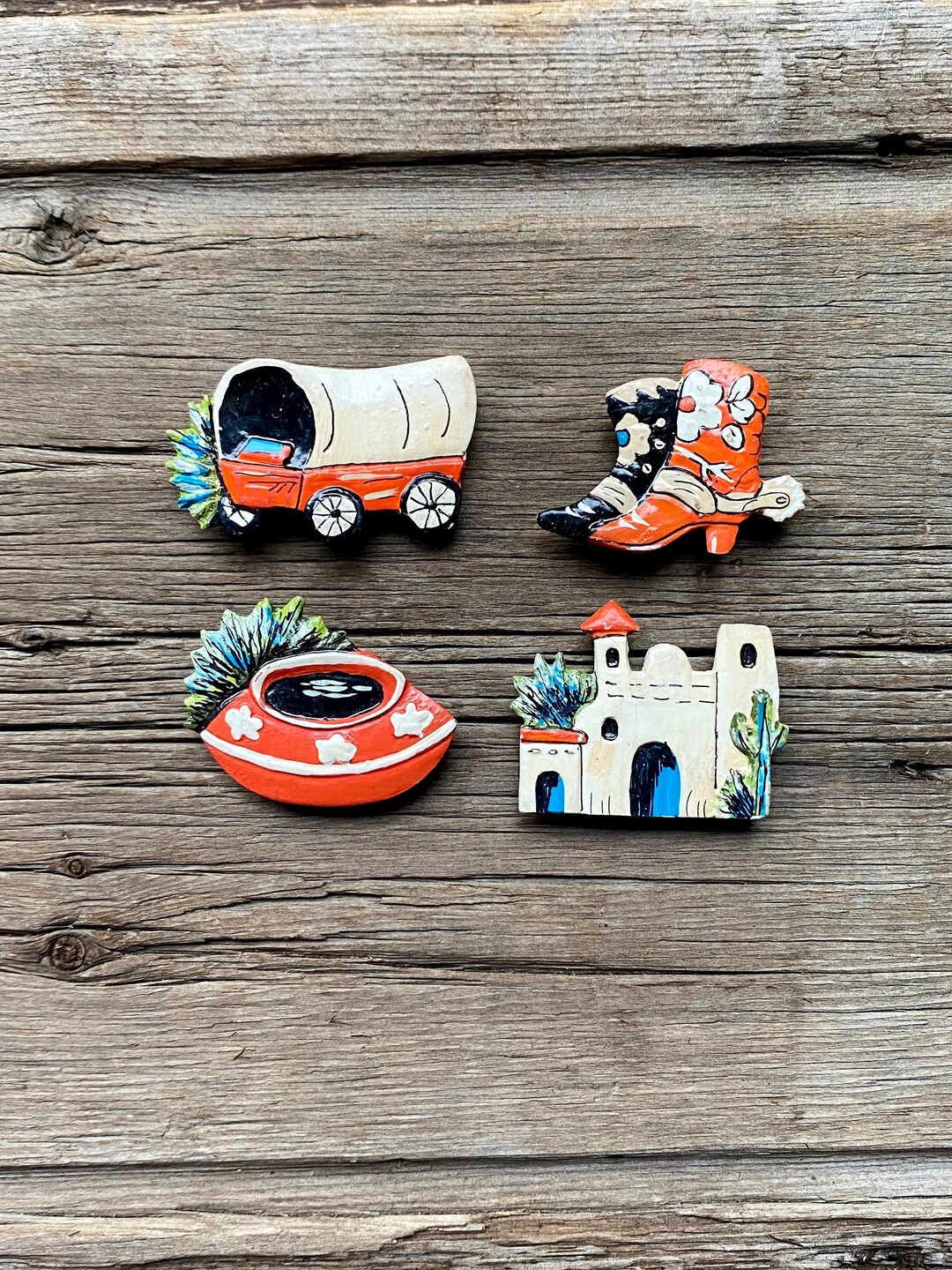 Vintage Southwest Resin Button Covers: Cowboy Boots, Pottery, Wagon ...