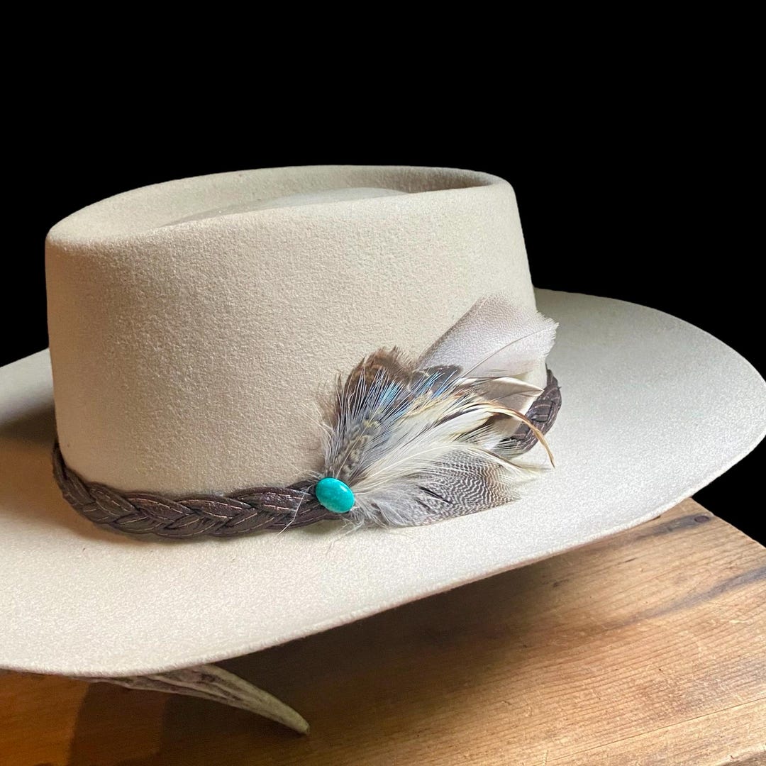 Feather Hat Trim W/genuine Polished Turquoise Cabochon & Magnet ...