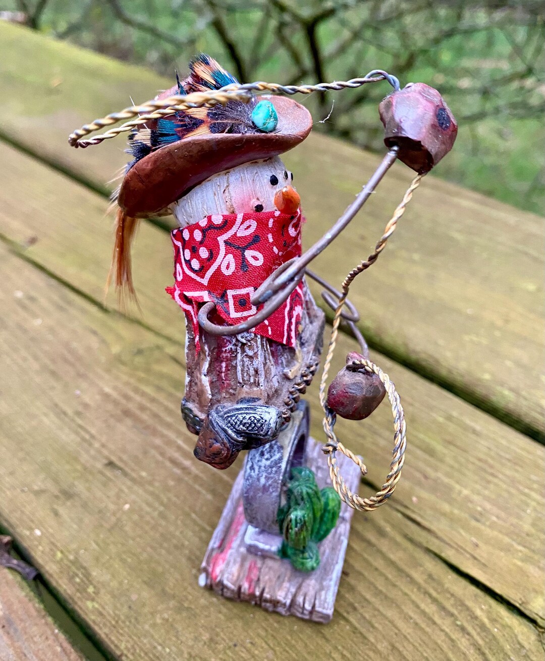 Cowboy Sheriff Snowman Bobble Christmas Figurine/ornament W/handcrafted ...