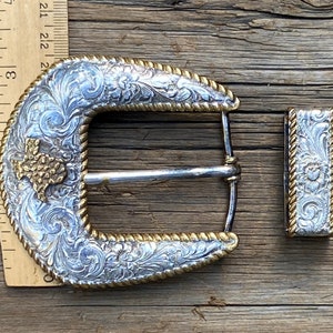 Vintage Large Crumrine Western Belt Buckle & Keeper Set State of Texas ...