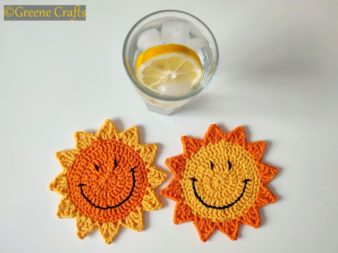 Sun Crochet Coaster PDF Pattern Summer Coasters Sunshine - Etsy