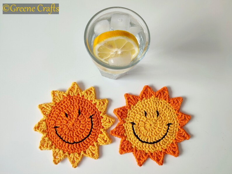 Sun Crochet Coaster PDF Pattern Summer Coasters Sunshine - Etsy