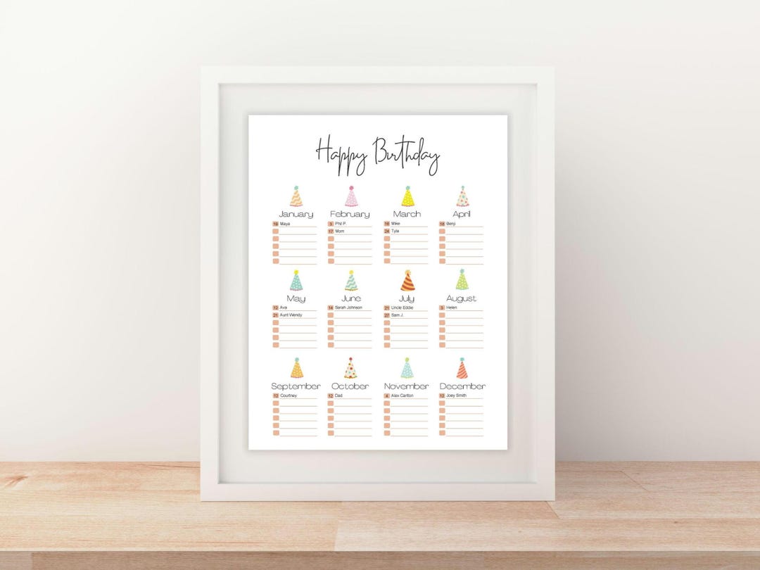 Birthday Tracker, Editable Fillable Pdf Template, Office Planner, Kids ...