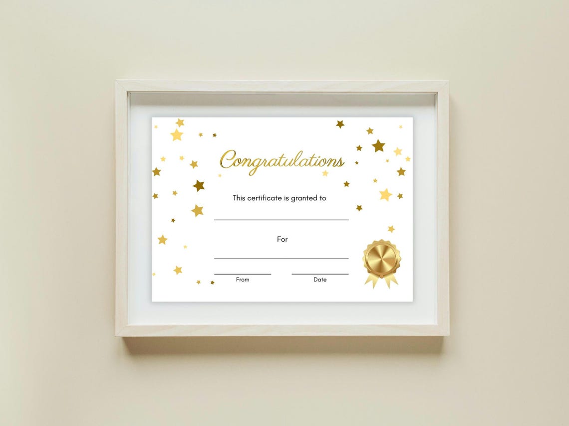Editable Award PDF Template: Fillable PDF, Classic Star Certificate ...