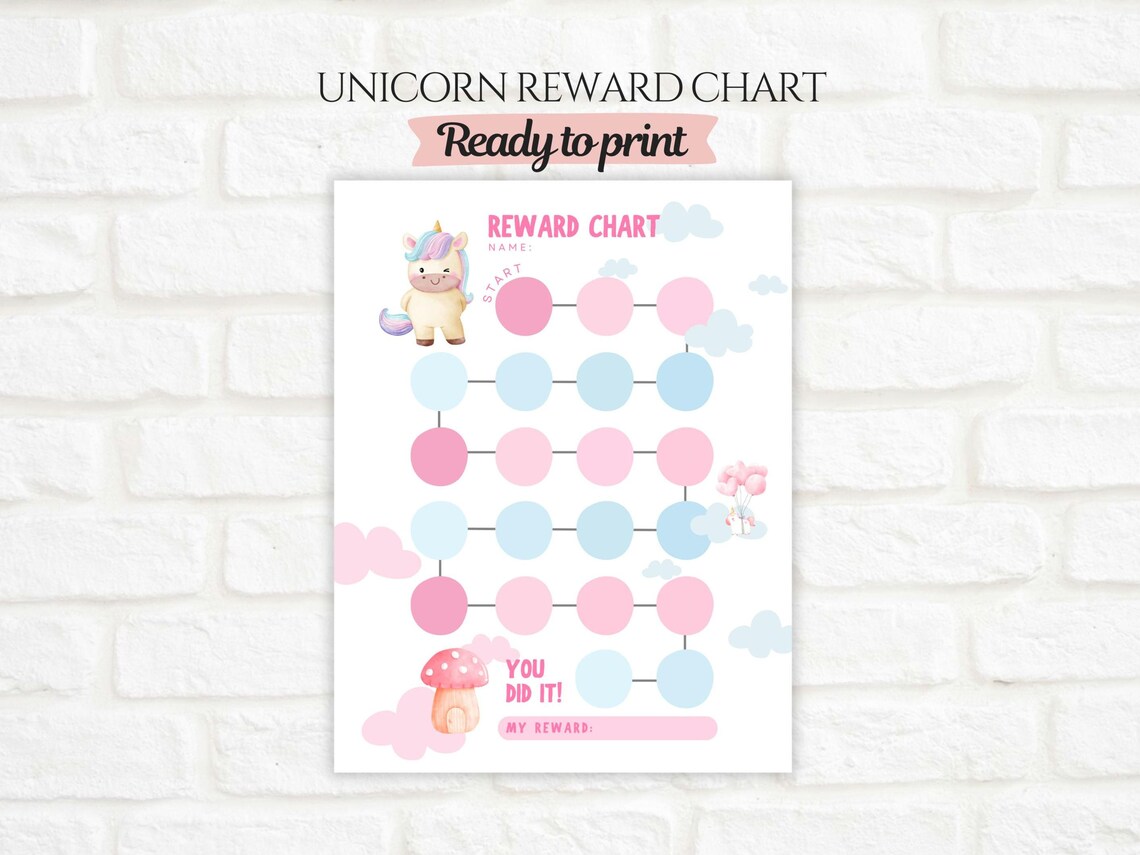 Unicorn Sticker Chart, Pink Kids Reward Chart, Chore Chart ...