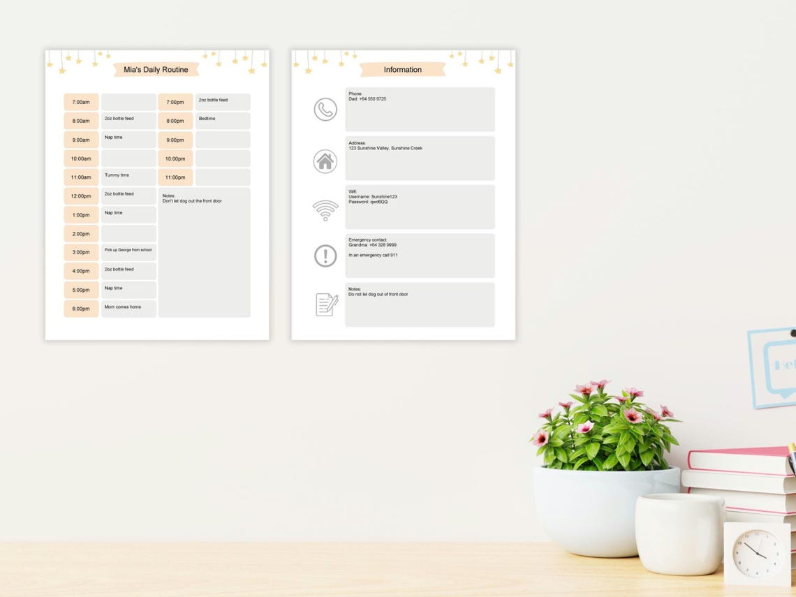 Baby Toddler Schedule, Babysitter Template, Editable Fillable Pdfs ...
