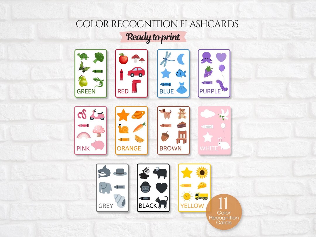 11 Preschool Color Flashcards, Toddler Pre-k Flashcards, Kindergarten ...