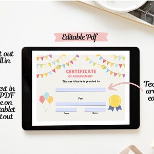 Kids Award Certificate, Editable PDF, Certificate of Achievement ...