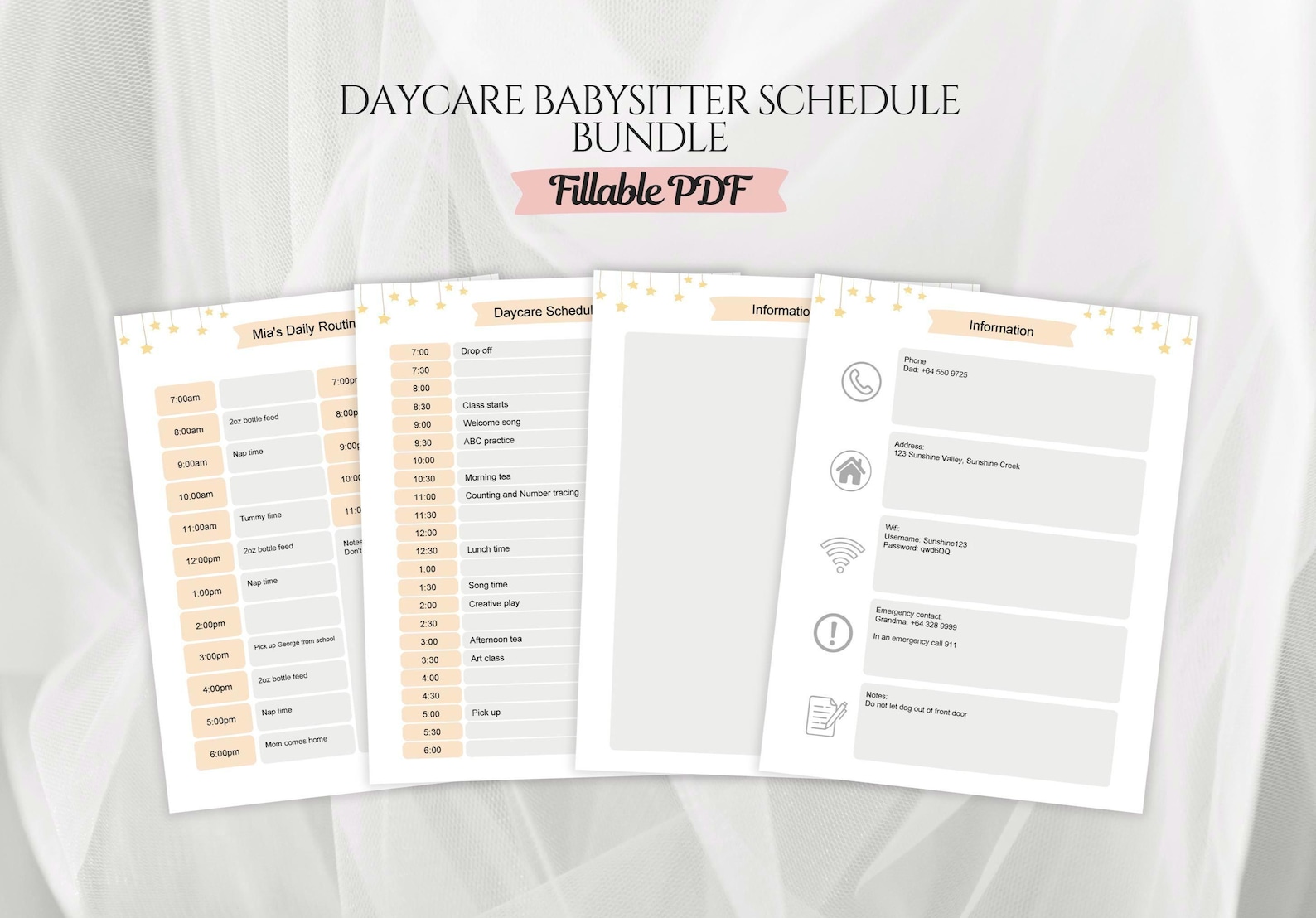 Baby Toddler Schedule, Babysitter Template, Editable Fillable Pdfs ...