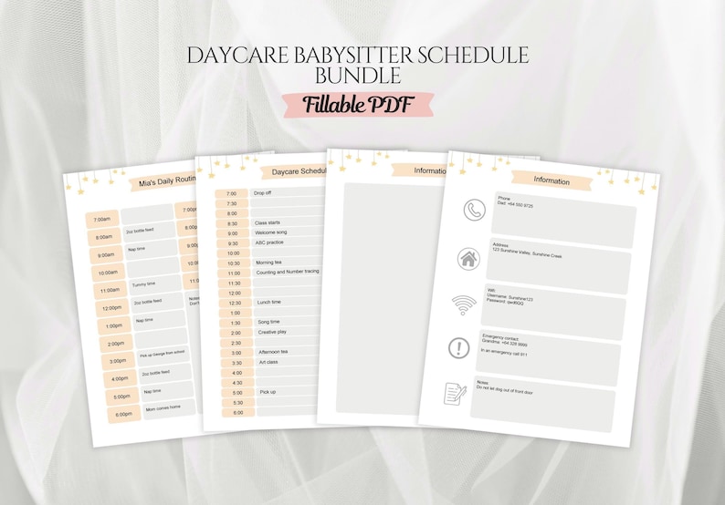 Kids Schedule, 4 Editable Fillable Pdfs, Babysitter Planner, Toddler ...
