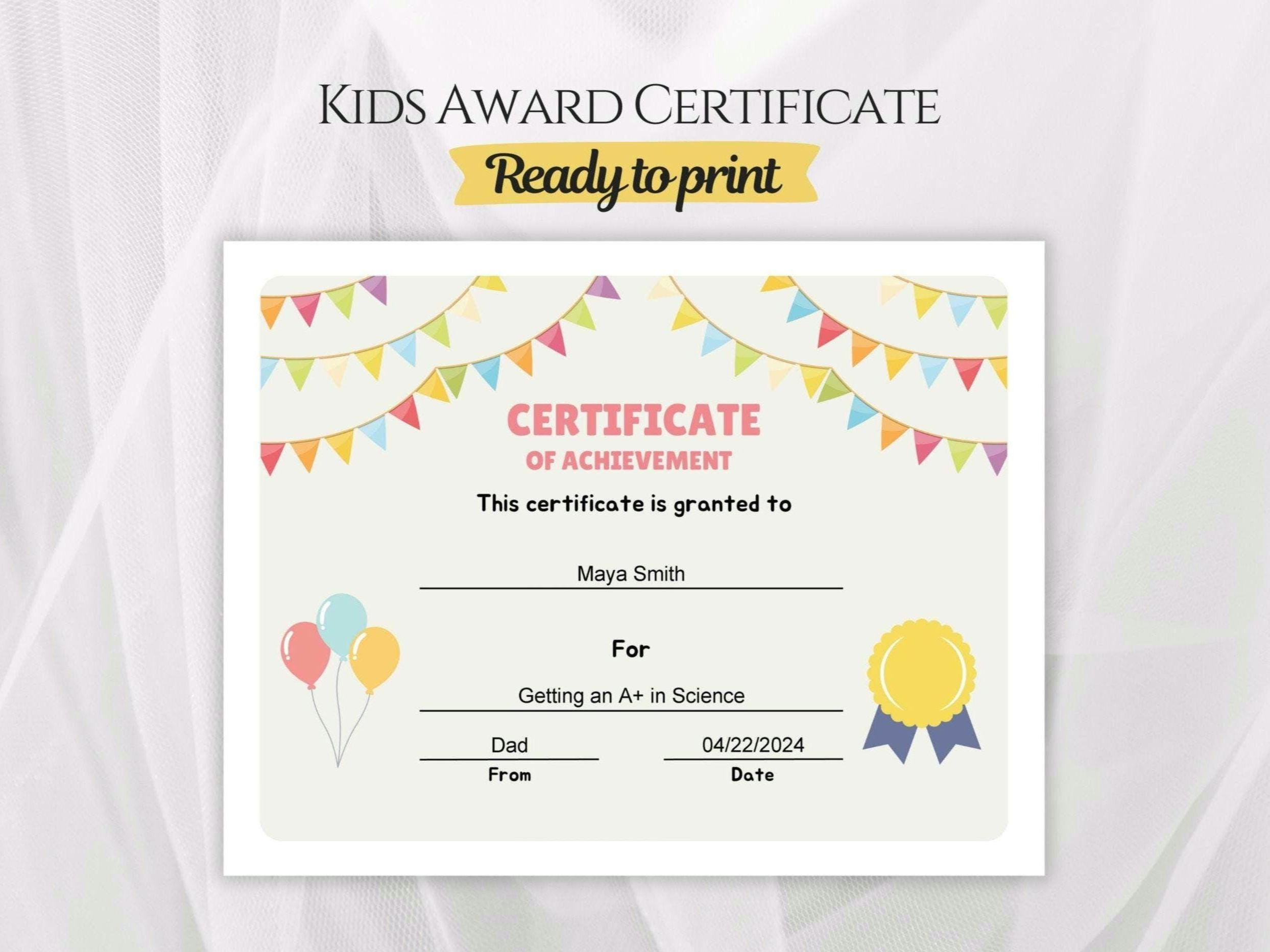 Kids Award Certificate, Editable PDF, Certificate of Achievement ...